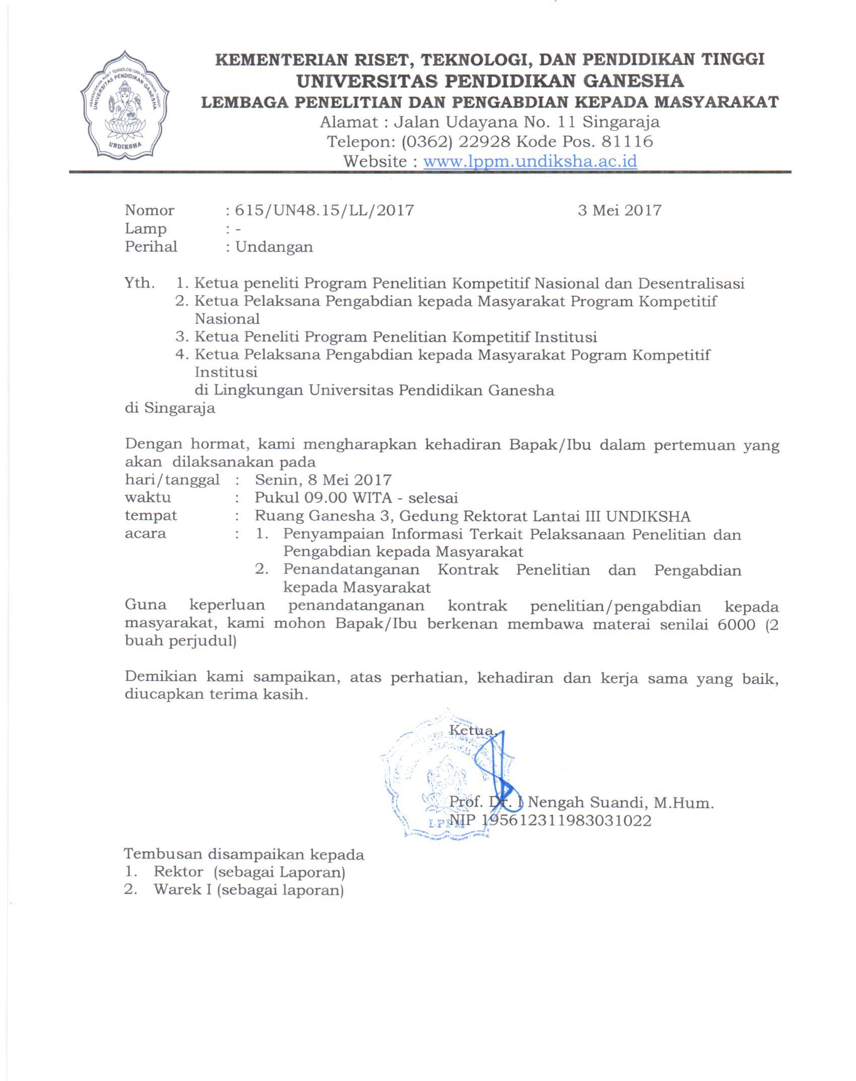 Undangan Penandatanganan Kontrak Penelitian dan Pengabdian kepada Masyarakat - Lembaga ...