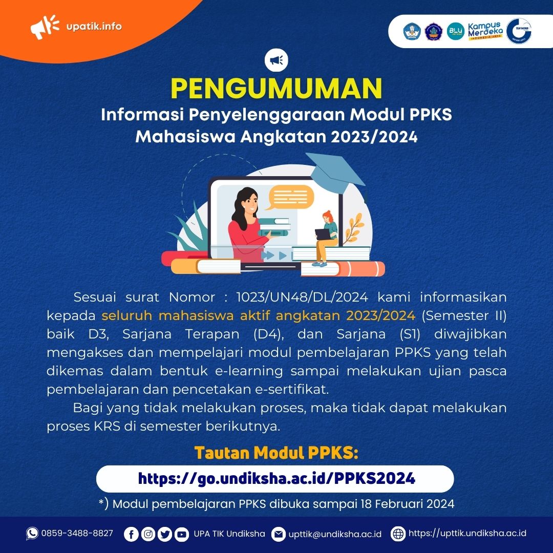 Informasi Penyelenggaraan Modul PPKS Mahasiswa Angkatan 2023/2024 - UPA TIK Undiksha