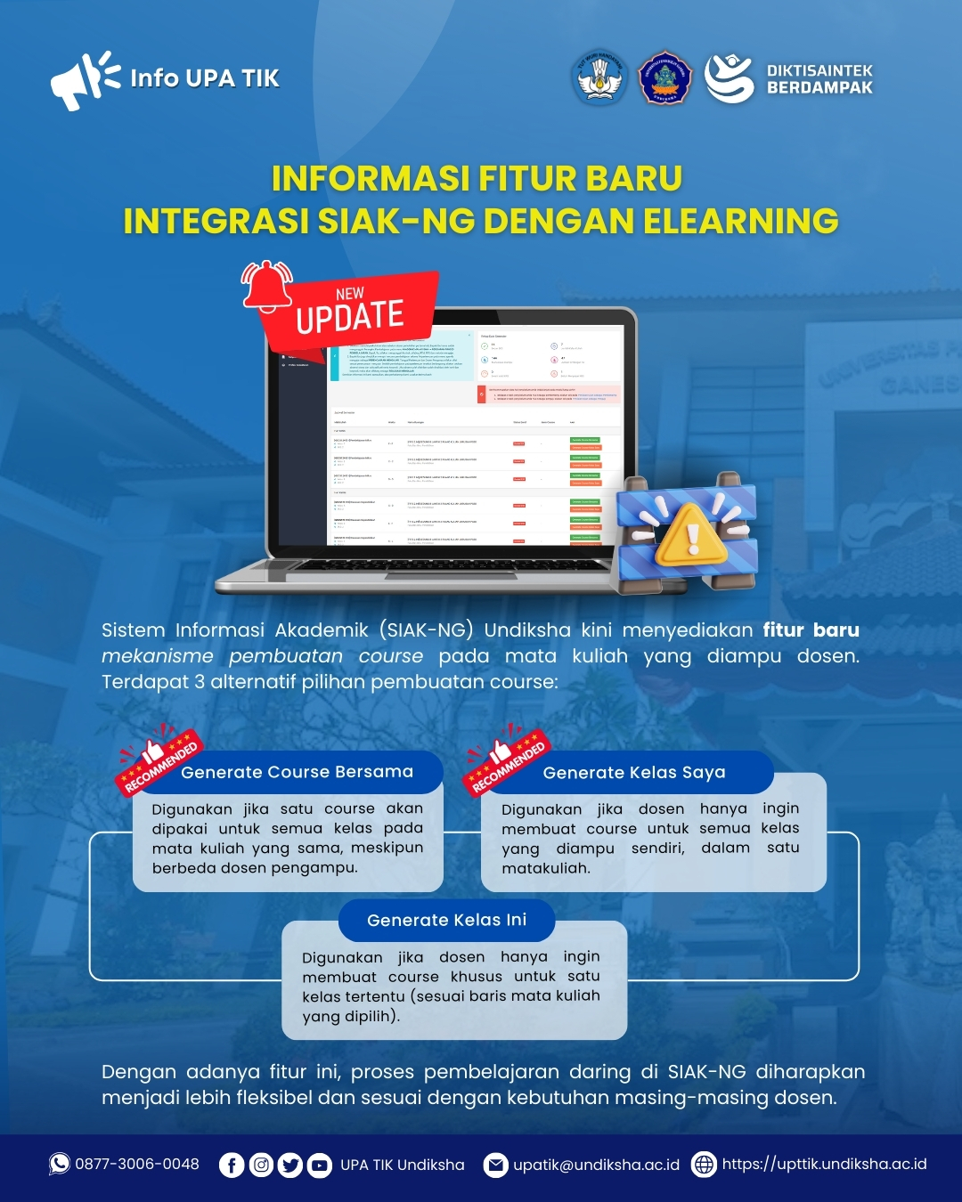 Rilis Fitur Baru SIAK-NG x eLearning - UPA TIK Undiksha